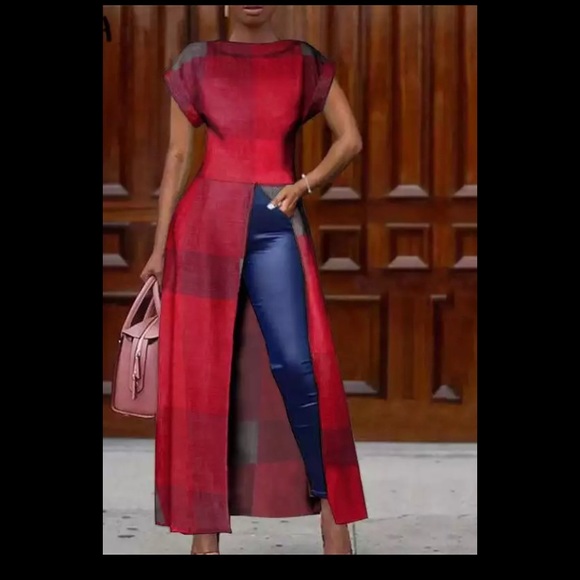 Dresses | New Tunic Top Dress Split Long Printed Maxi Size L | Poshmark